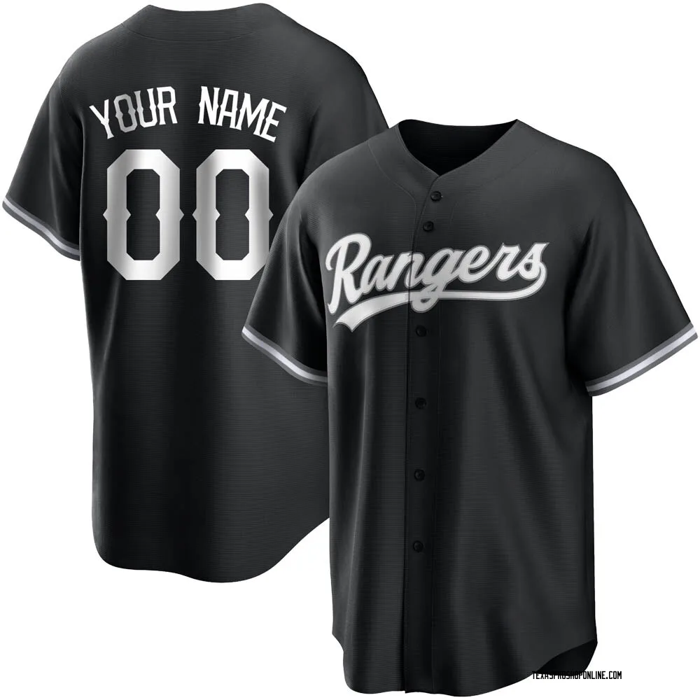 Custom Men's Replica Texas Rangers Black/White Jersey - Texas Store